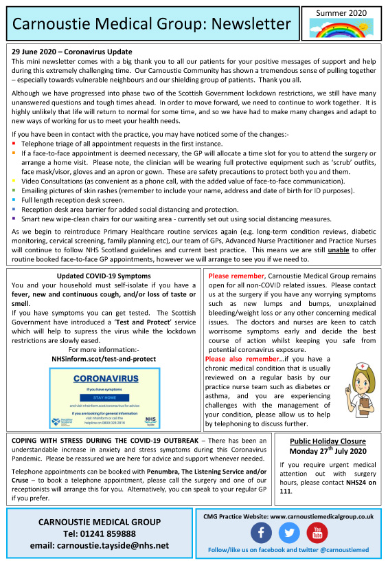 Carnoustie Medical Group: Newsletter: Summer 2020